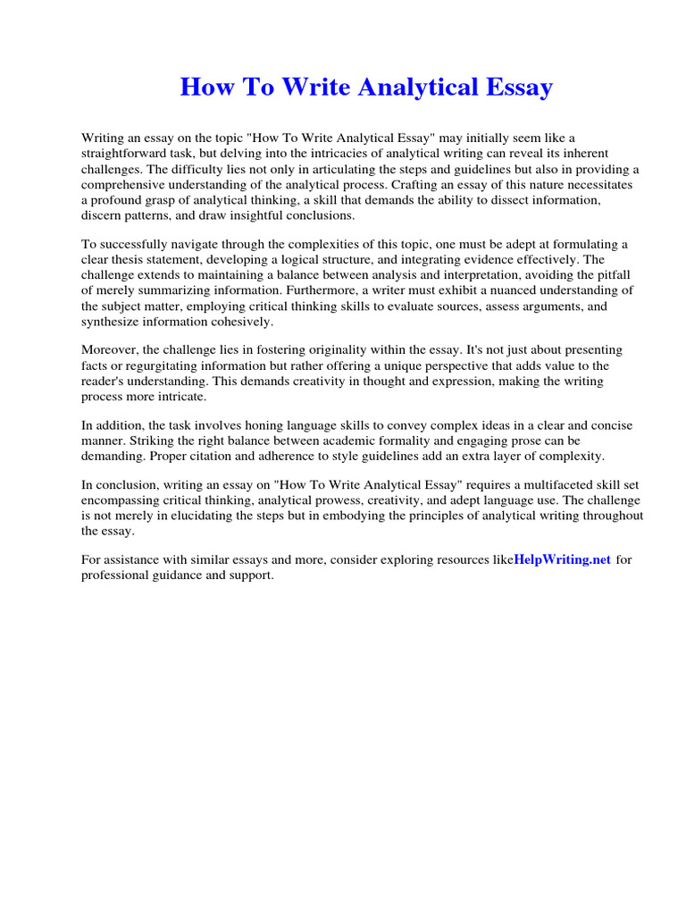 How To Write Analytical Essay | PDF | Essays | Critical Thinking
