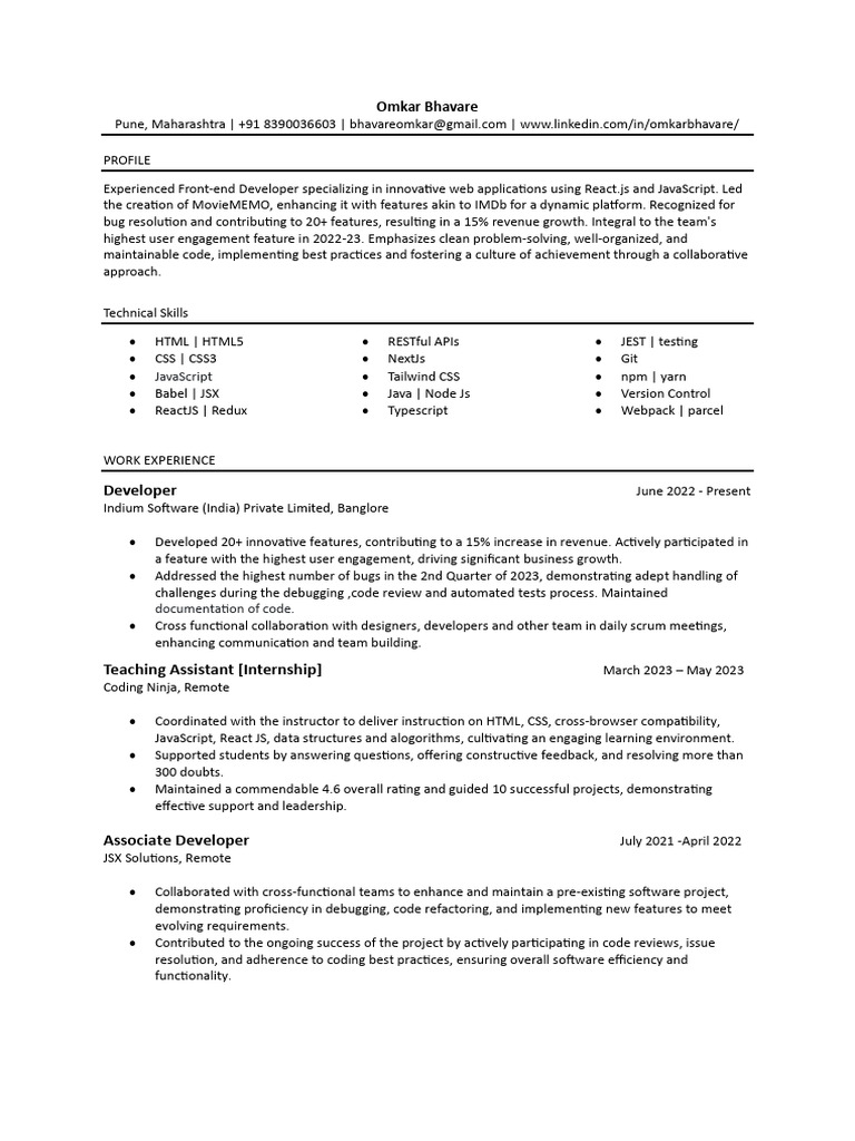 Omkar Bhavare Resume | PDF | Java Script | Software Development