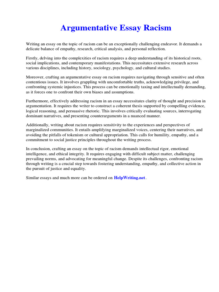 Argumentative Essay Racism | PDF | Social Science | Self-Improvement