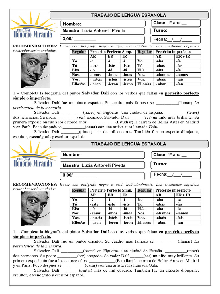 Ejercicio de Biografía de Dalí | PDF | Salvador Dalí | Lingüística