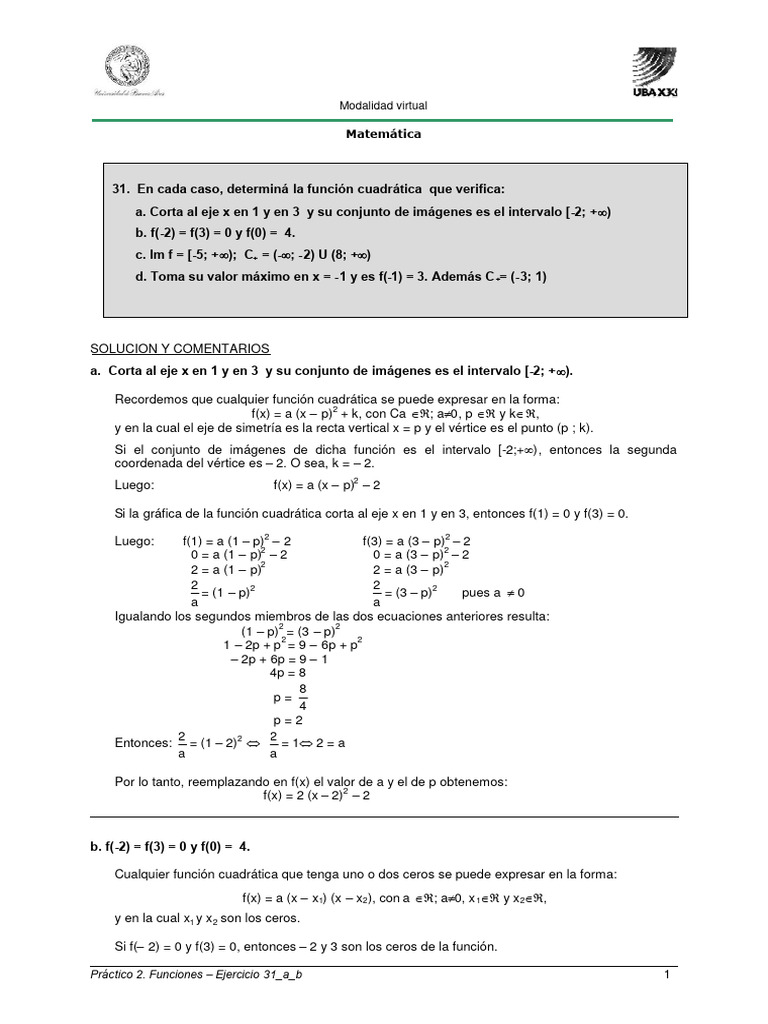 TP Funciones Ej 31 A-B) | PDF | Intervalo (Matemáticas) | Matemática Elemental