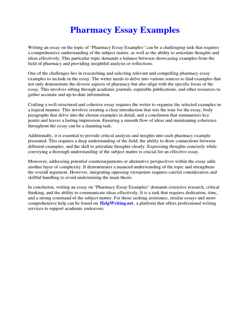 Pharmacy Essay Examples | PDF