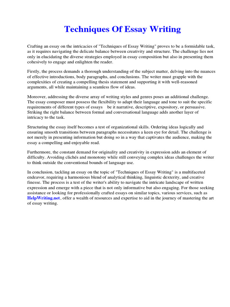 Techniques of Essay Writing | PDF | Dorothy Gale | Essays