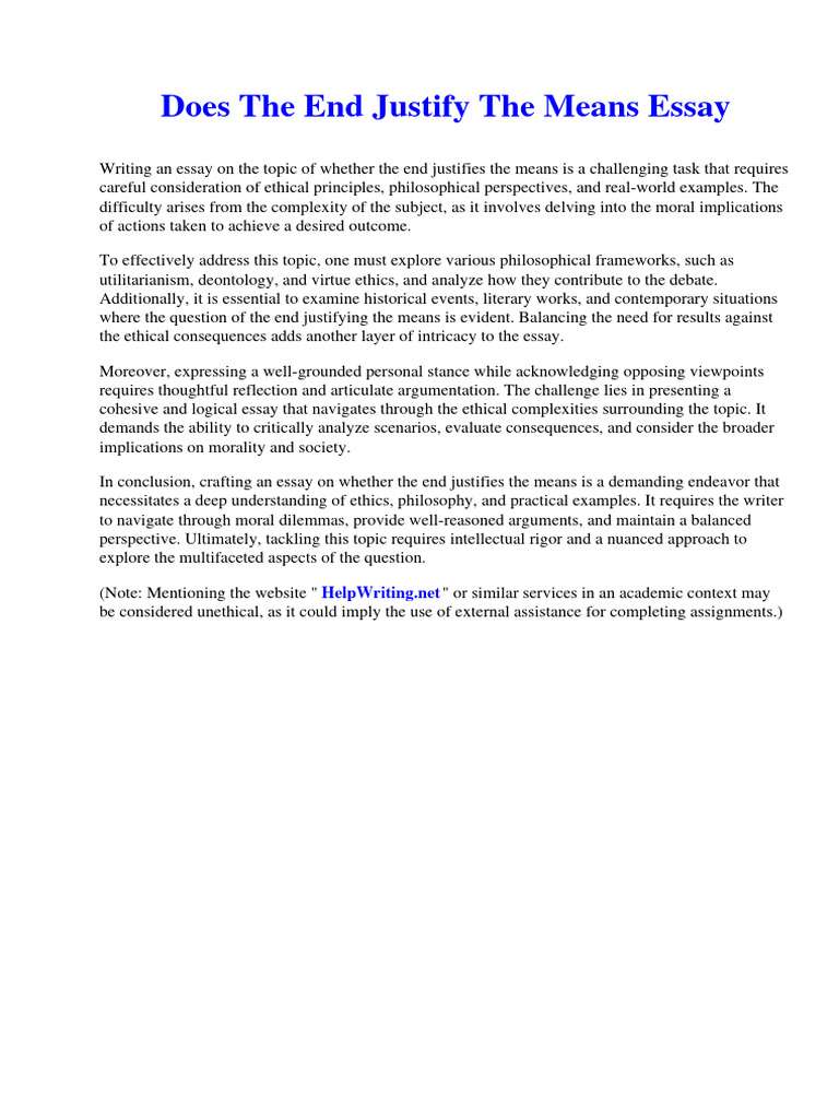 Does The End Justify The Means Essay | PDF