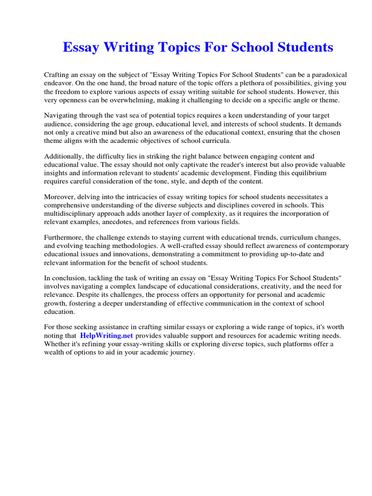 Essay Writing Topics For School Students | PDF | Lexus | Trinity