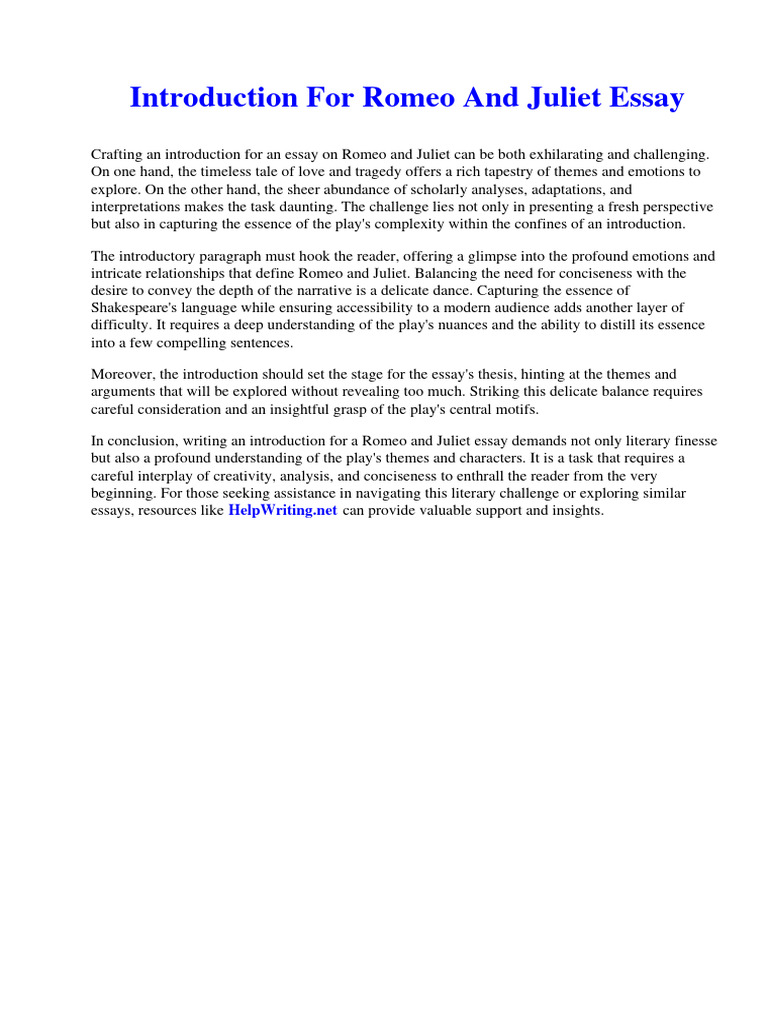 Introduction For Romeo and Juliet Essay | PDF
