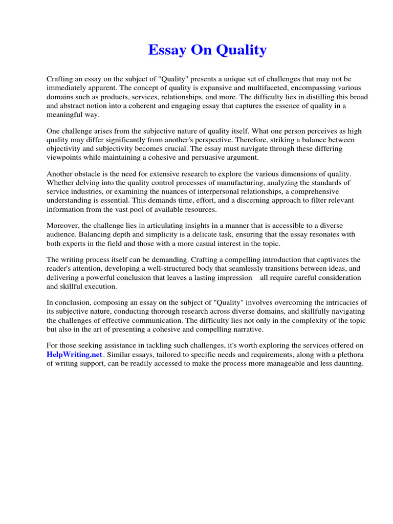 Essay On Quality | PDF | Truck Driver | Essays