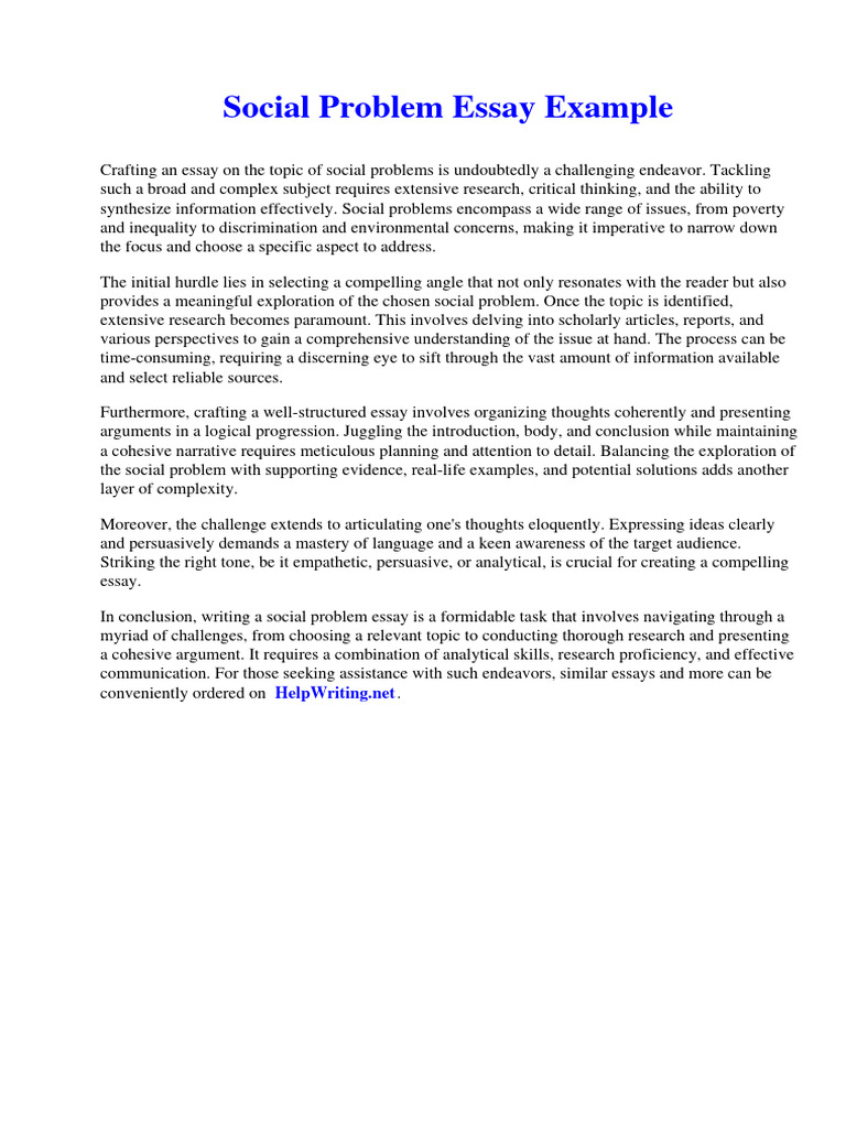 Social Problem Essay Example | PDF
