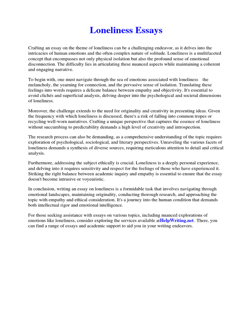 Loneliness Essays | PDF