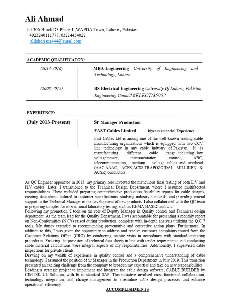 Ali Ahmad CV | PDF | Technology & Engineering