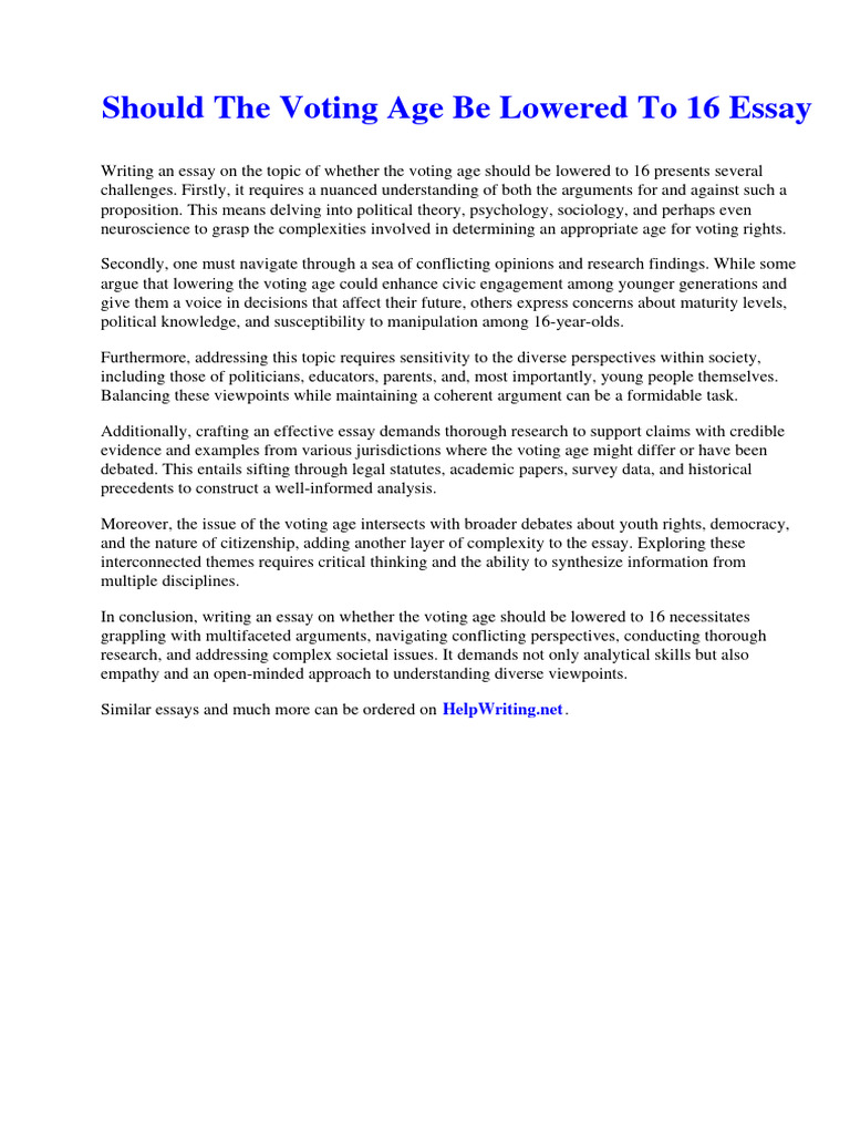 Should The Voting Age Be Lowered To 16 Essay | PDF | Psychotherapy ...