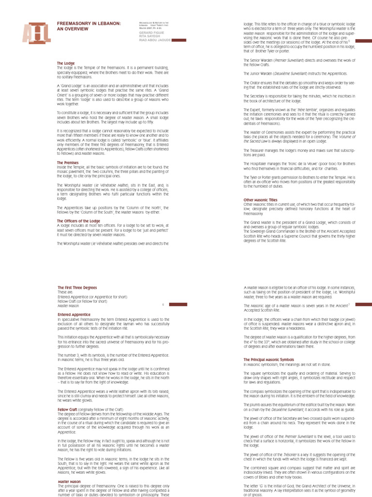 Freemasonry in Lebanon An Overview | Download Free PDF | Freemasonry ...