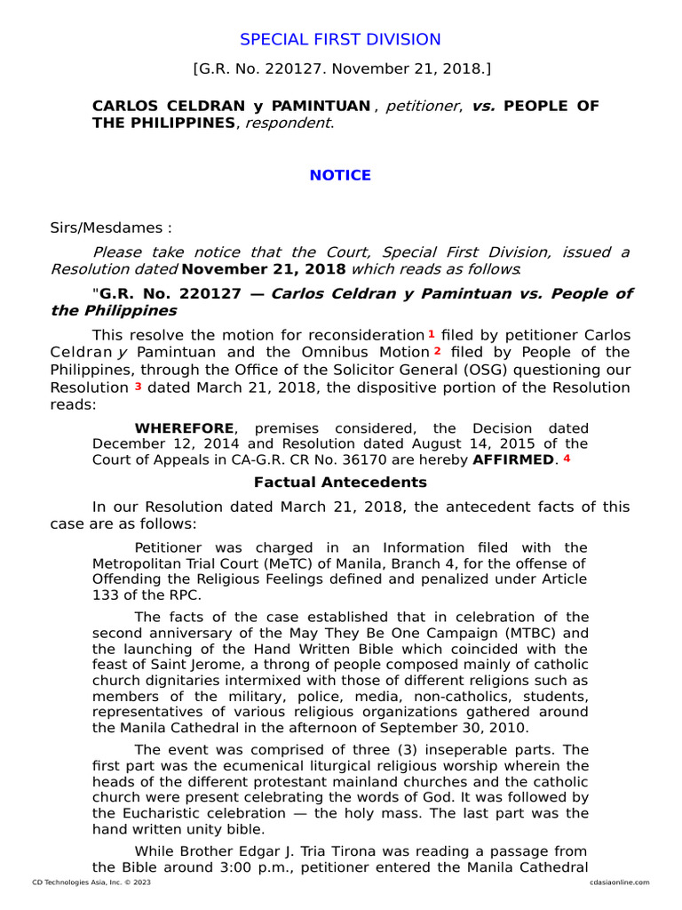 Celdran vs. People: Religious Offense Case | PDF | Facial Challenge ...