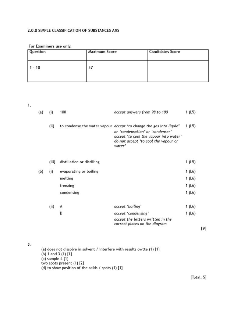 2.0.0 Simple Classification of Substances A-2 | PDF | Water | Zinc Oxide