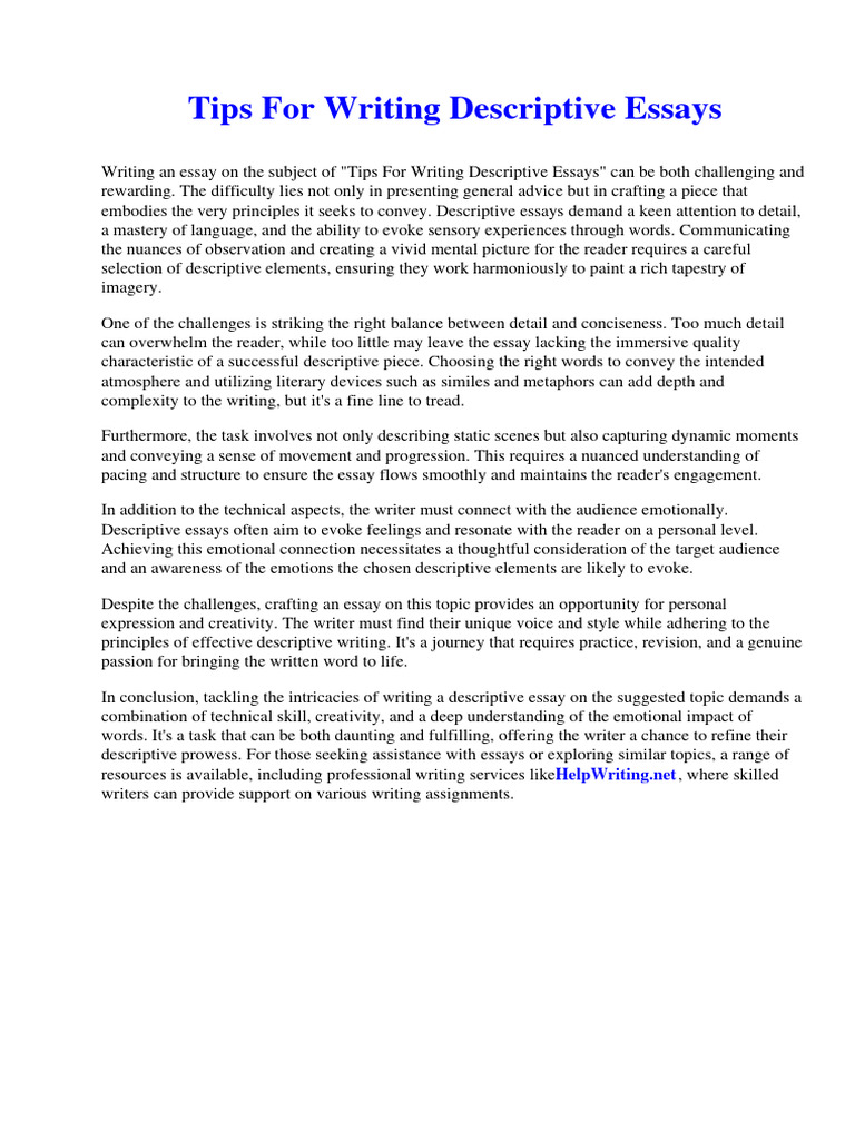 Tips For Writing Descriptive Essays | PDF | Online Banking | Banks ...