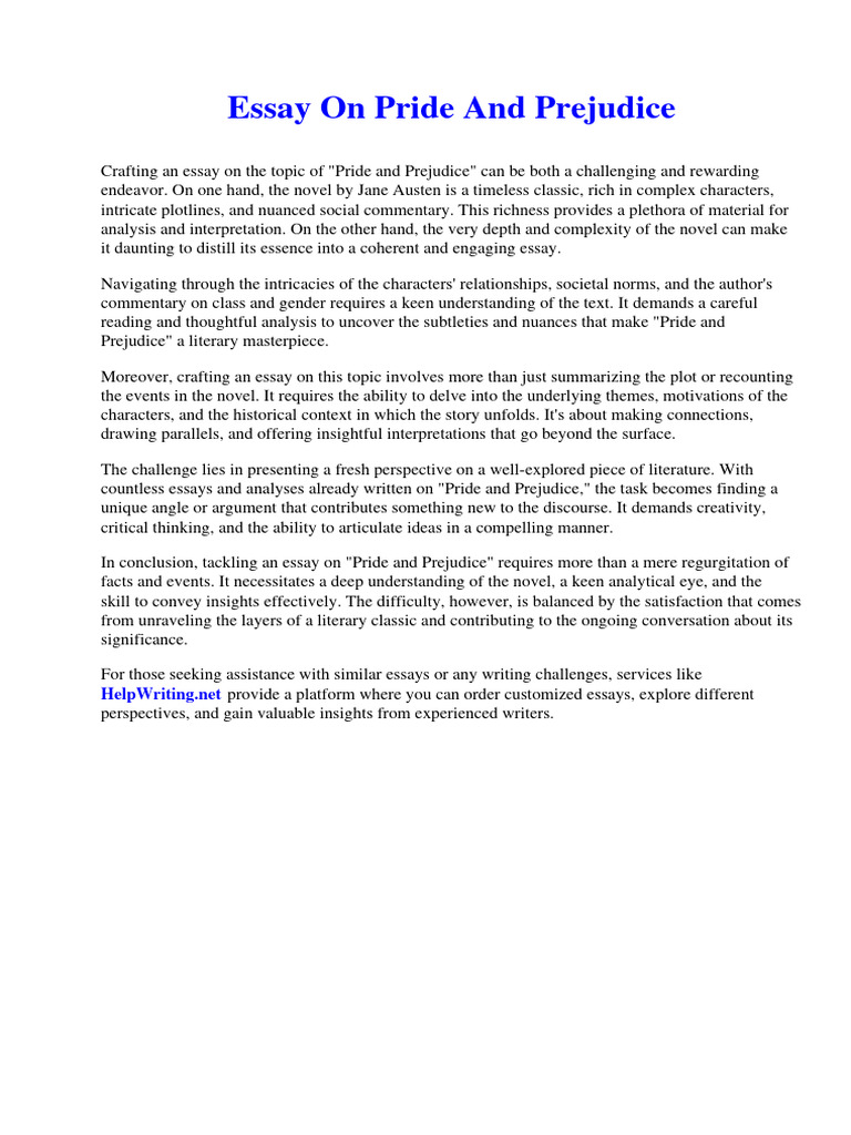 Essay On Pride and Prejudice | PDF | The Scarlet Letter | Affirmative ...