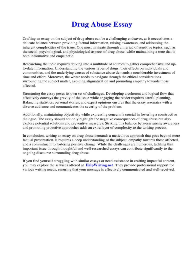 Drug Abuse Essay | PDF | Dentistry | Glucose