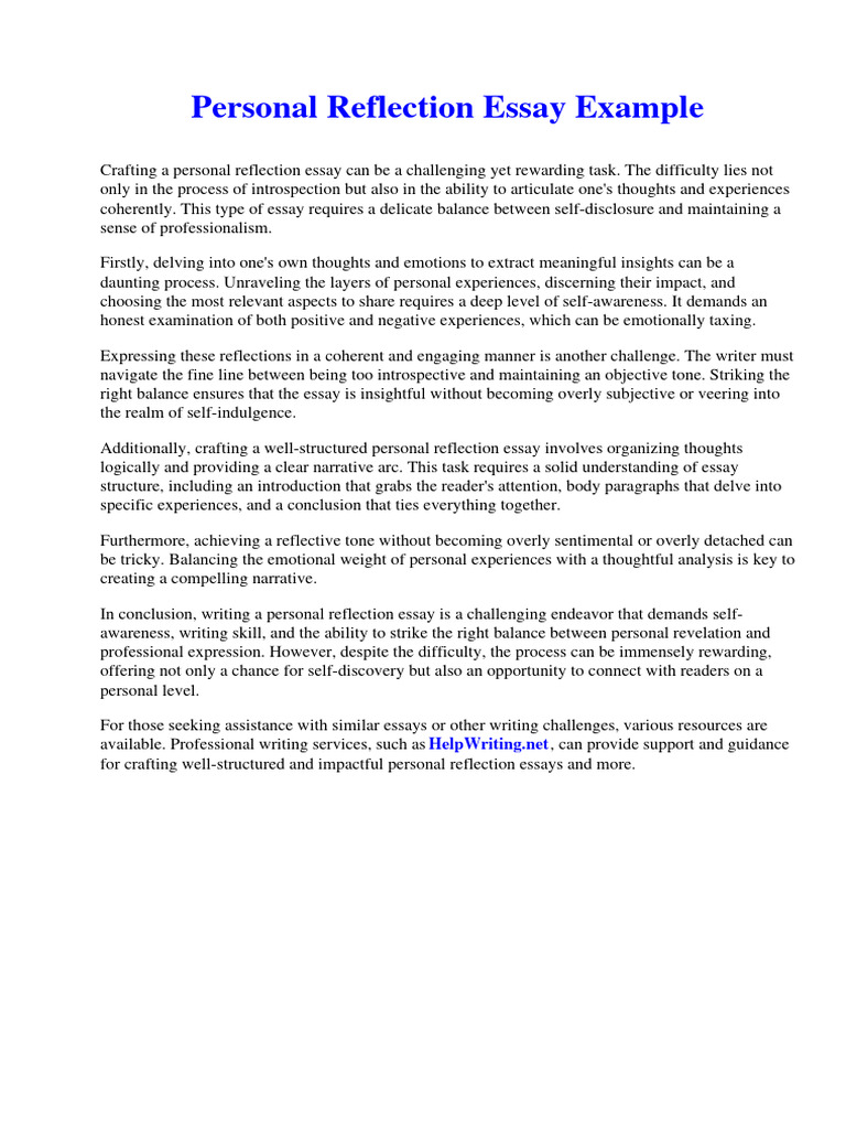Personal Reflection Essay Example | PDF