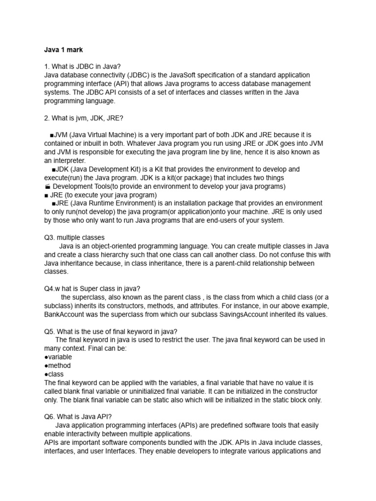 Java 1 Mark Download Free Pdf Java Virtual Machine Java Programming Language 