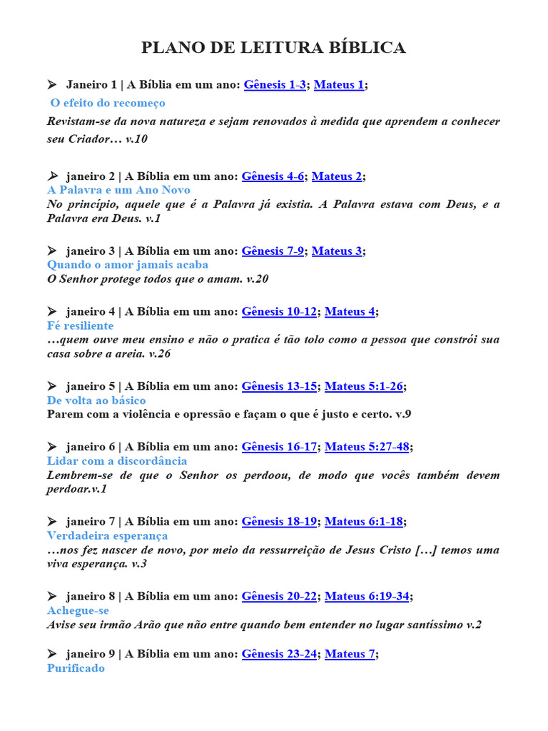 Plano Anual de Leitura Bíblica | PDF | Gênesis (livro) | Bíblia