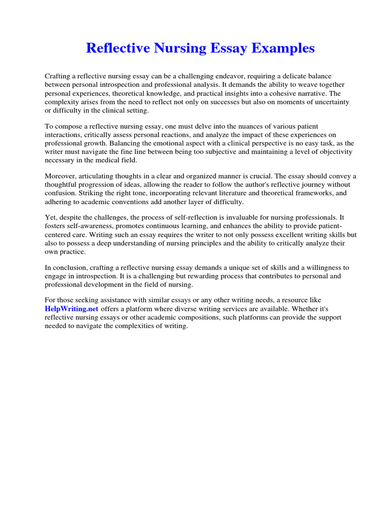 Reflective Nursing Essay Examples | PDF | Essays | Nursing