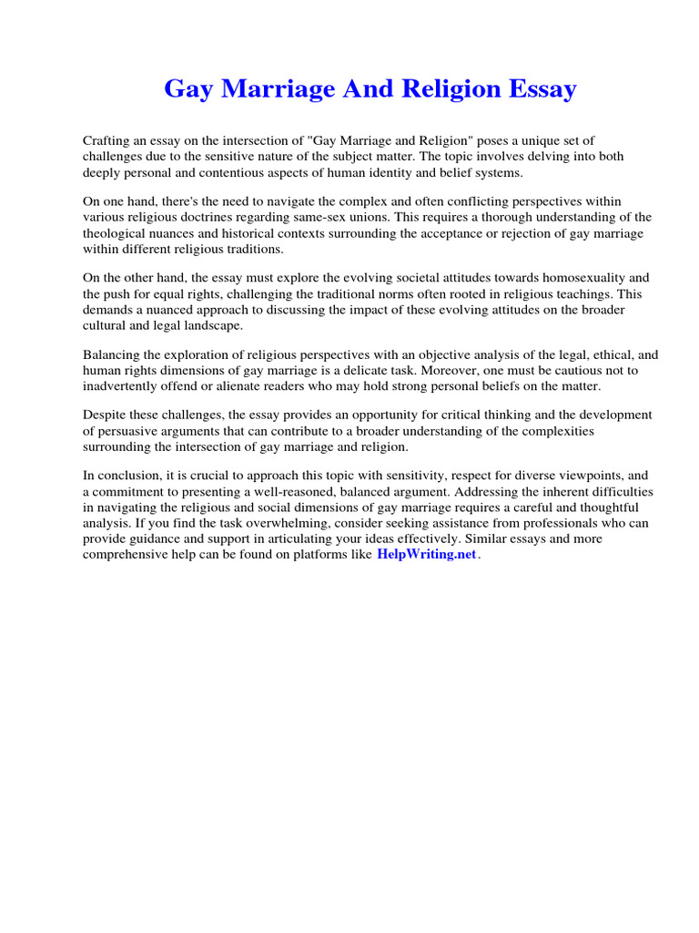 Gay Marriage and Religion Essay | PDF | Brewing | Beer