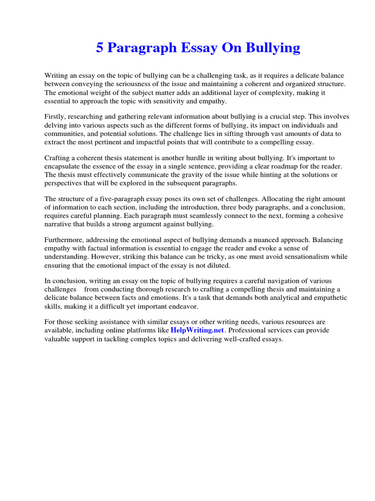 5 Paragraph Essay on Bullying | PDF | Al Capone | Essays