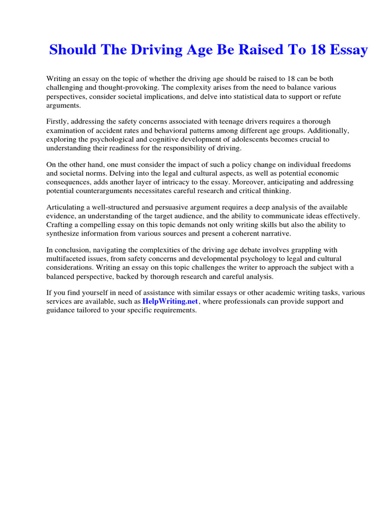 Should The Driving Age Be Raised To 18 Essay | PDF | Iago | Othello