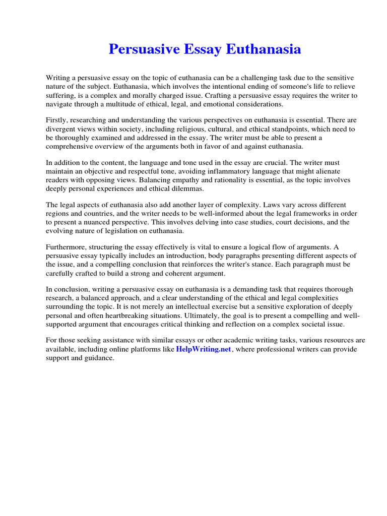 Persuasive Essay Euthanasia | PDF | Substance Abuse | Essays