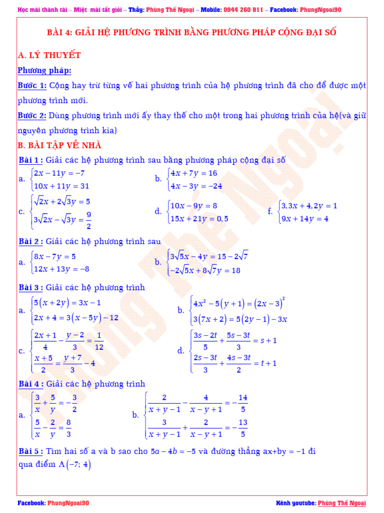 Bai 4. Giai He Phuong Trinh Bang Phuong Phap Cong Dai So | PDF