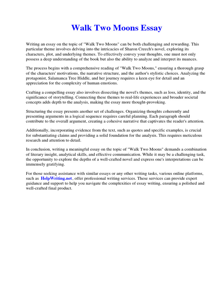 Walk Two Moons Essay | PDF | Meringue | Programming Language