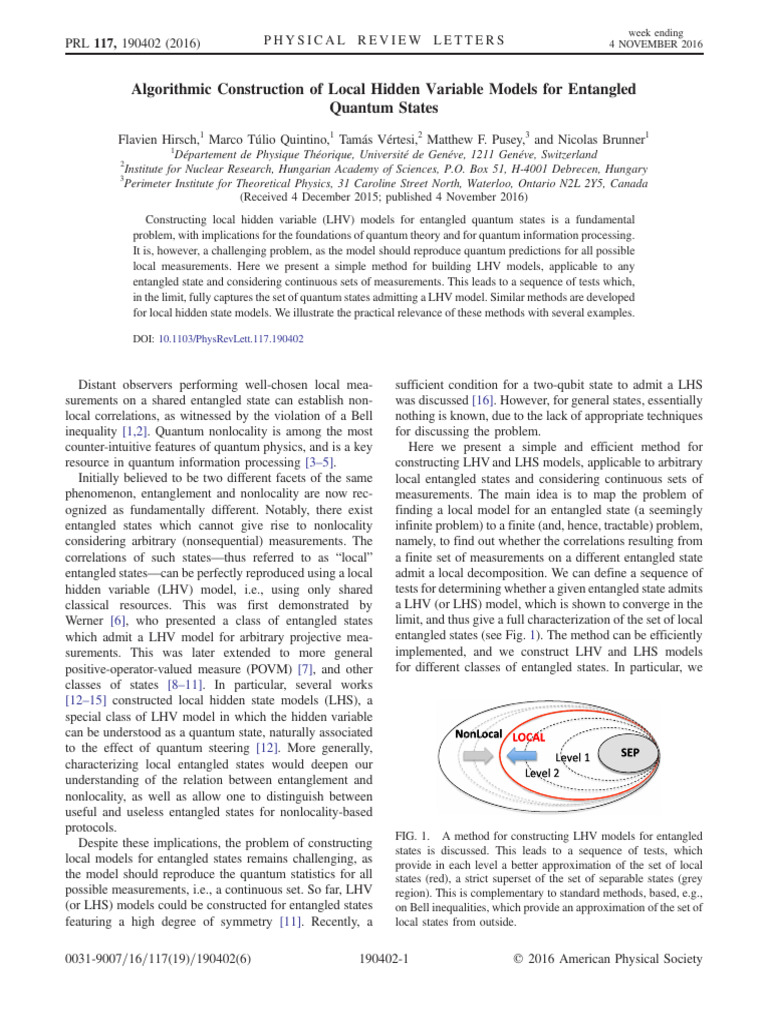 Algorithmic Construction of Local Hidden Variable Models For Entangled ... Algorithmic Construction of Local Hidden Variable Models For Entangled ...