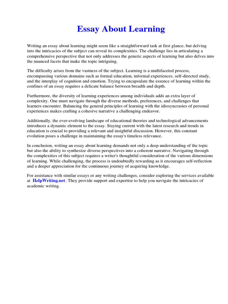 Essay About Learning | PDF | European Union | Learning