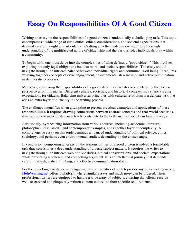 Essay on Responsibilities of a Good Citizen | PDF | Mexico | Citizenship