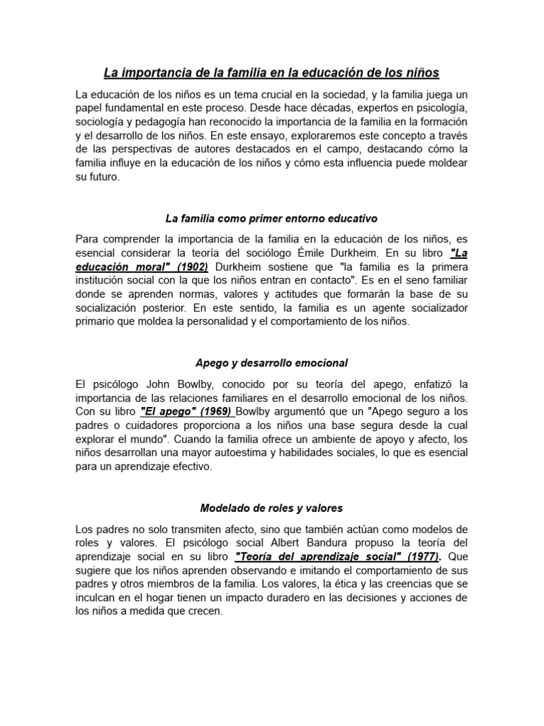 Familia: Clave en Educación Infantil | PDF | Familia | Teoría de apego