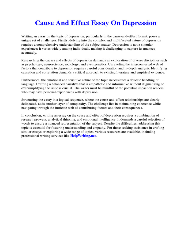 Cause and Effect Essay On Depression | PDF