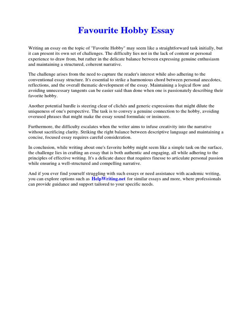 Favourite Hobby Essay | PDF | Essays | The United States