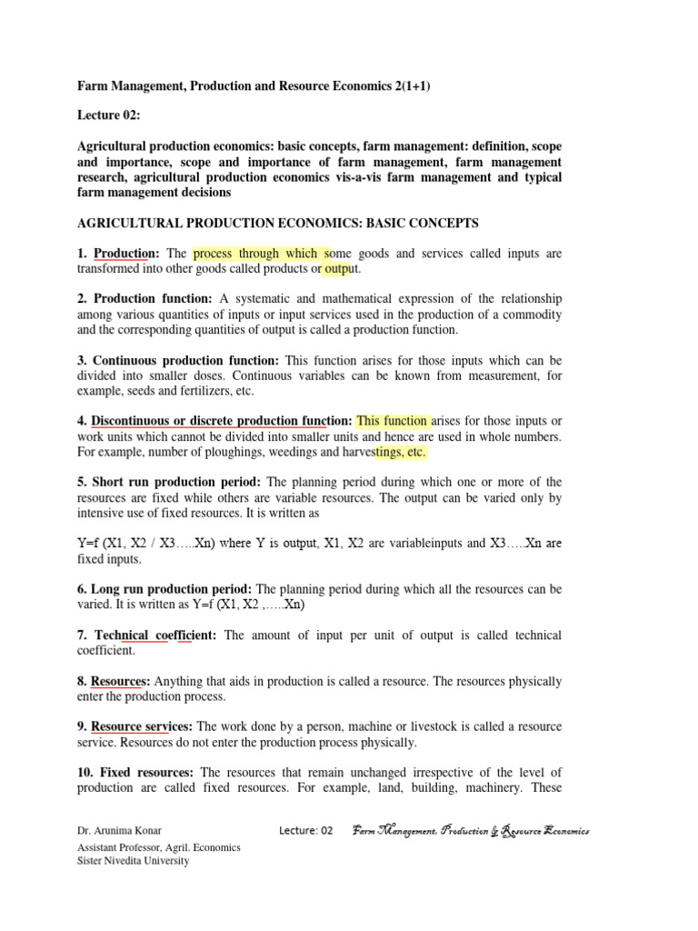 Lec 2 Basic Concepts PDF | PDF | Production Function | Farms