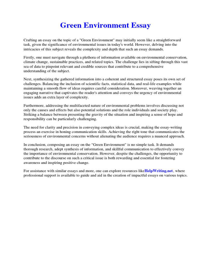 Green Environment Essay | PDF | Fraternities And Sororities