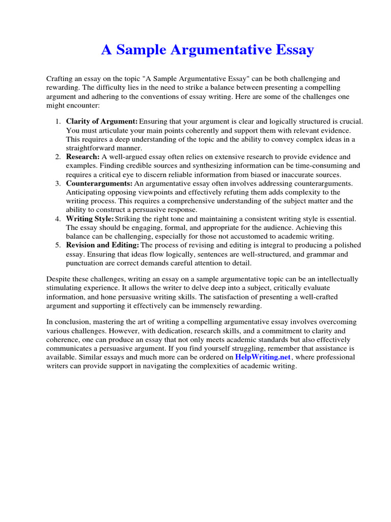A Sample Argumentative Essay | PDF