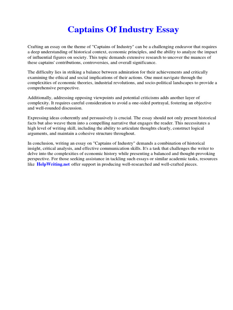 Captains of Industry Essay | PDF
