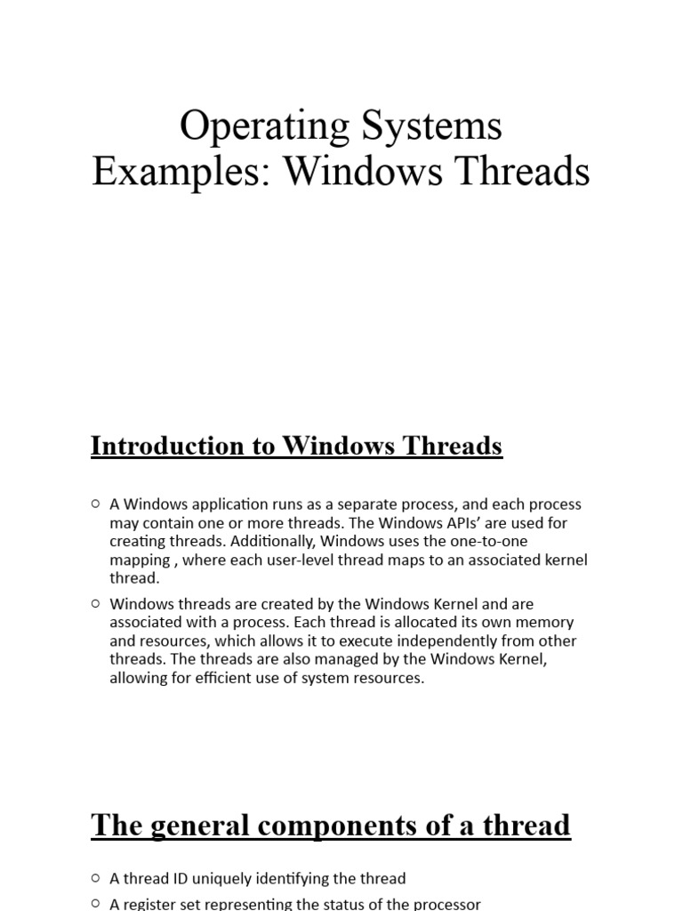 Operating Systems Examples Windows Threads | PDF | Computers