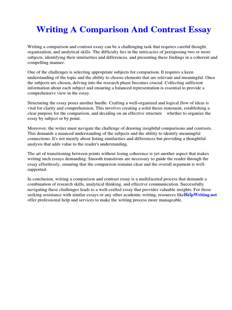 Writing a Comparison and Contrast Essay | PDF | Essays | Thought