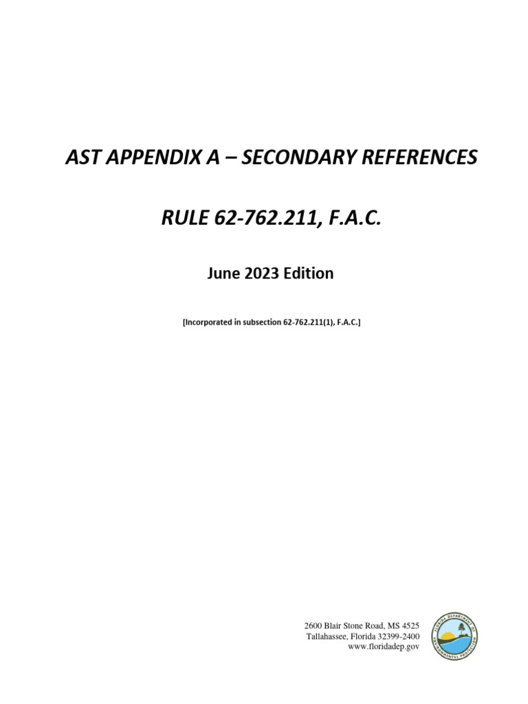 AST - Appendix - A-Secondary - References - Chapter 62-762 - 2023june - Final | PDF | Chemistry ...