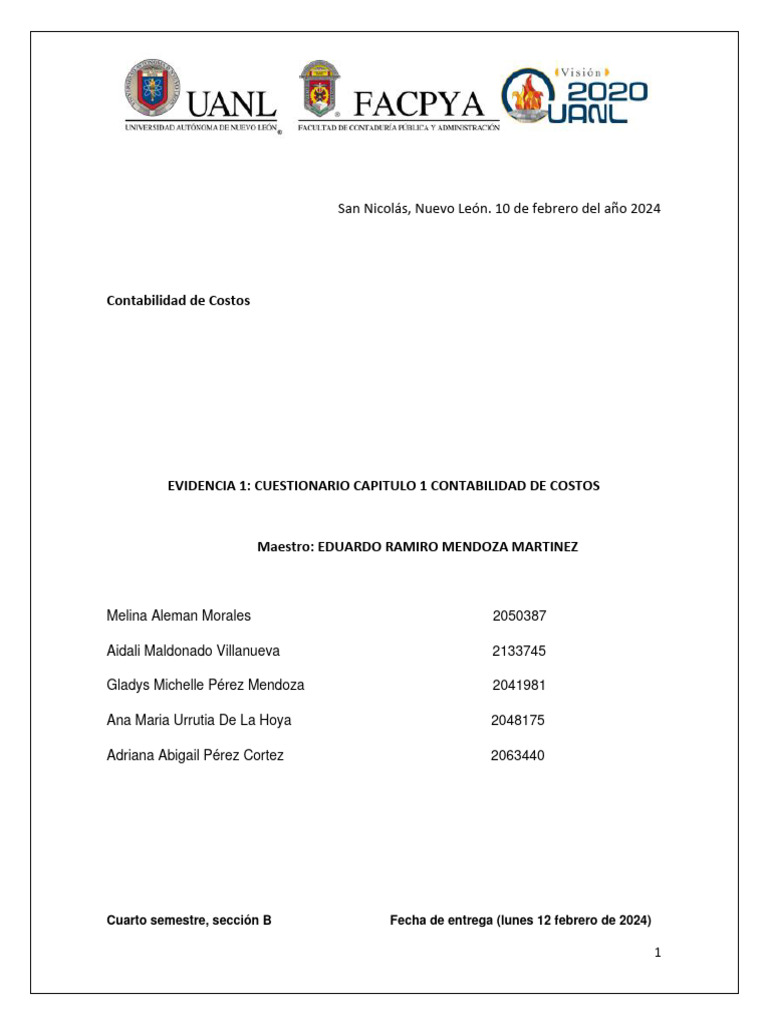 Ev1 Gpo 4BR | PDF | Contabilidad de costos | Business