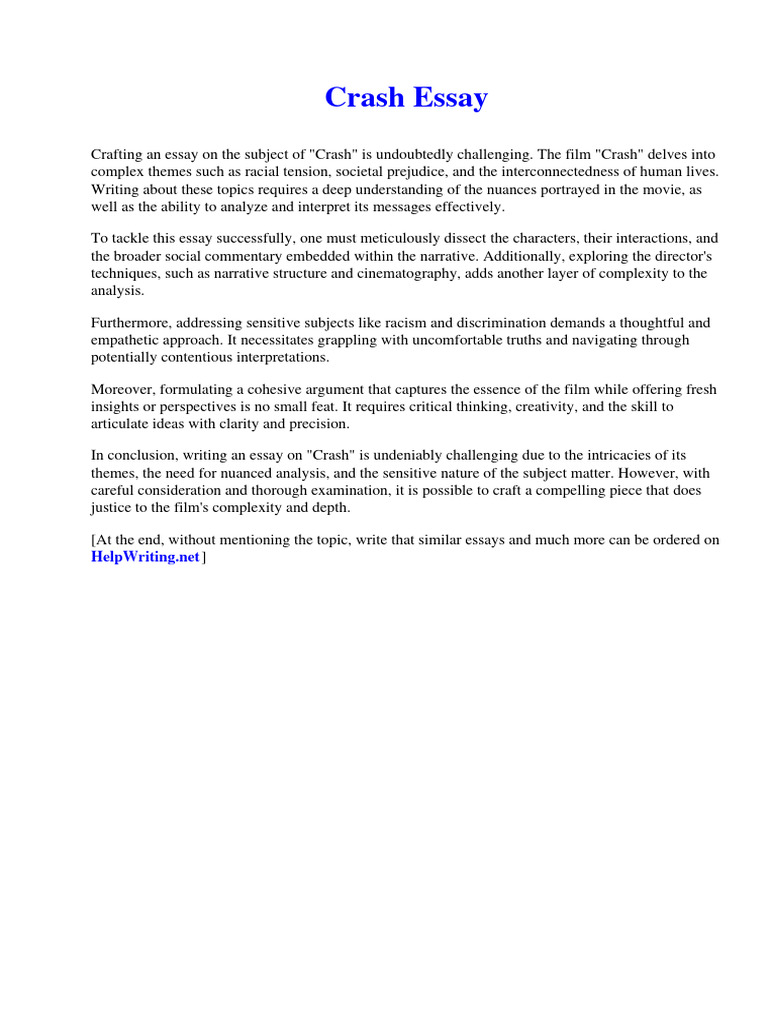 Crash Essay | Download Free PDF | Essays | School Psychology