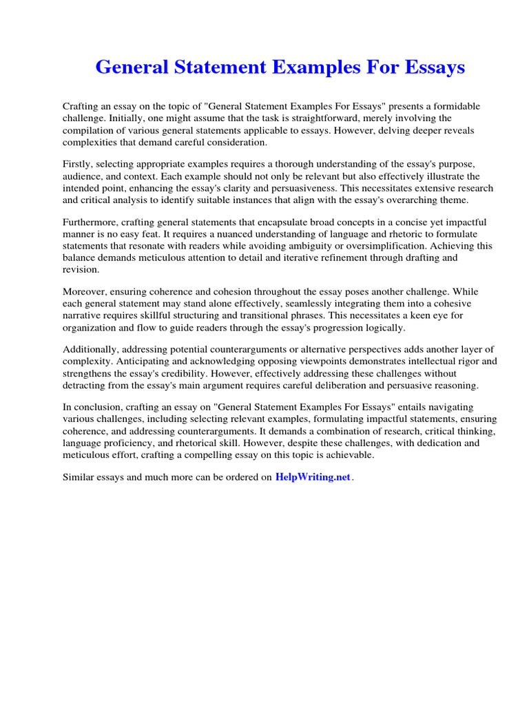General Statement Examples For Essays | Download Free PDF | Essays ...
