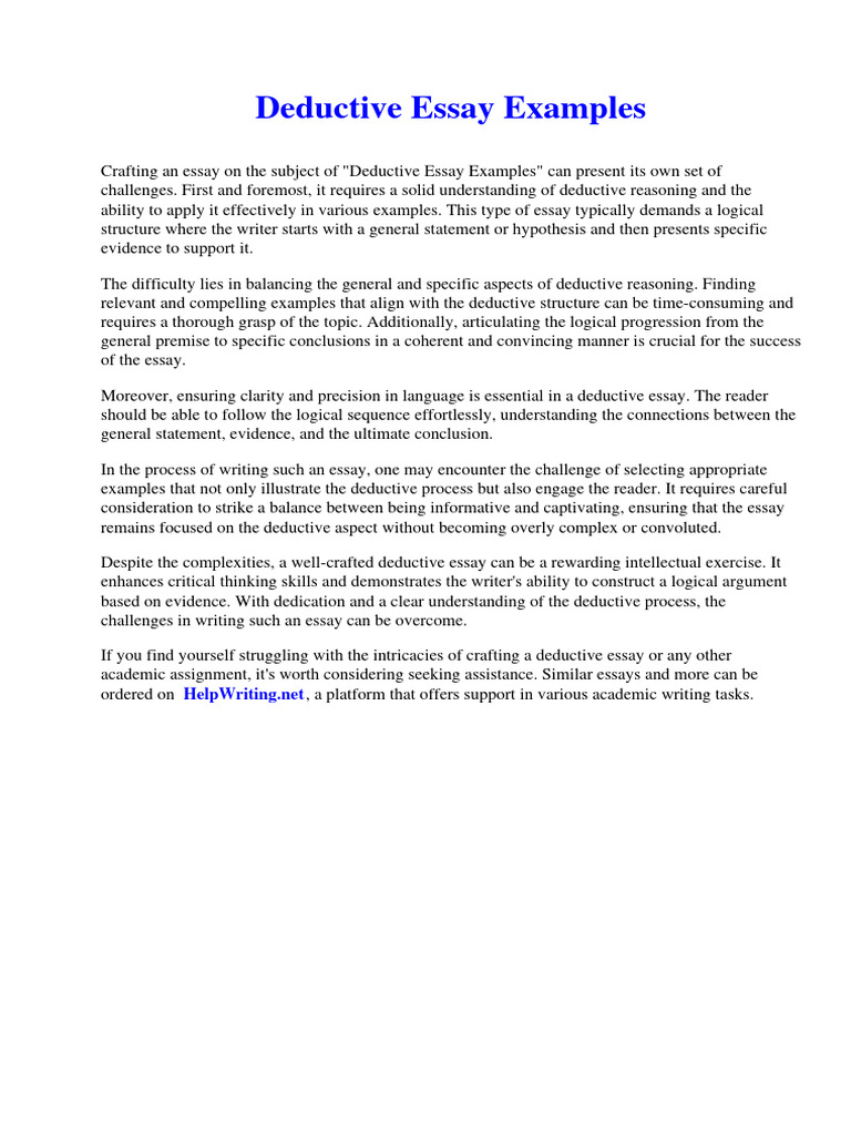 Deductive Essay Examples | PDF | Deductive Reasoning | Essays