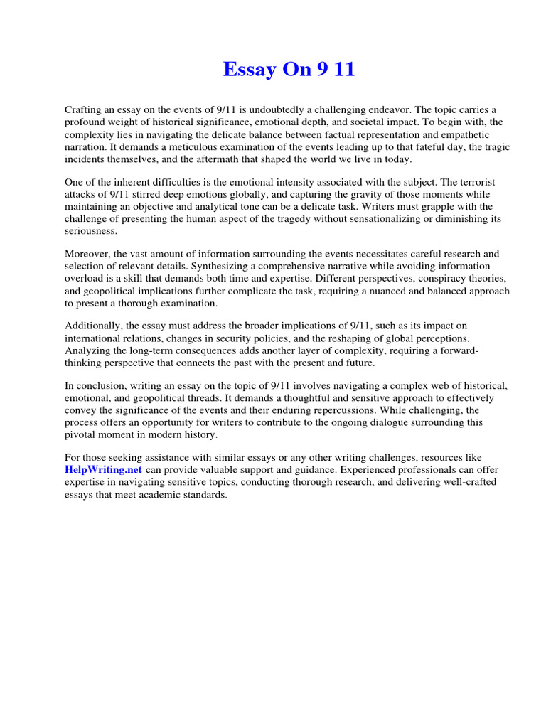 Essay On 9 11 | PDF | Child Neglect | Child Abuse