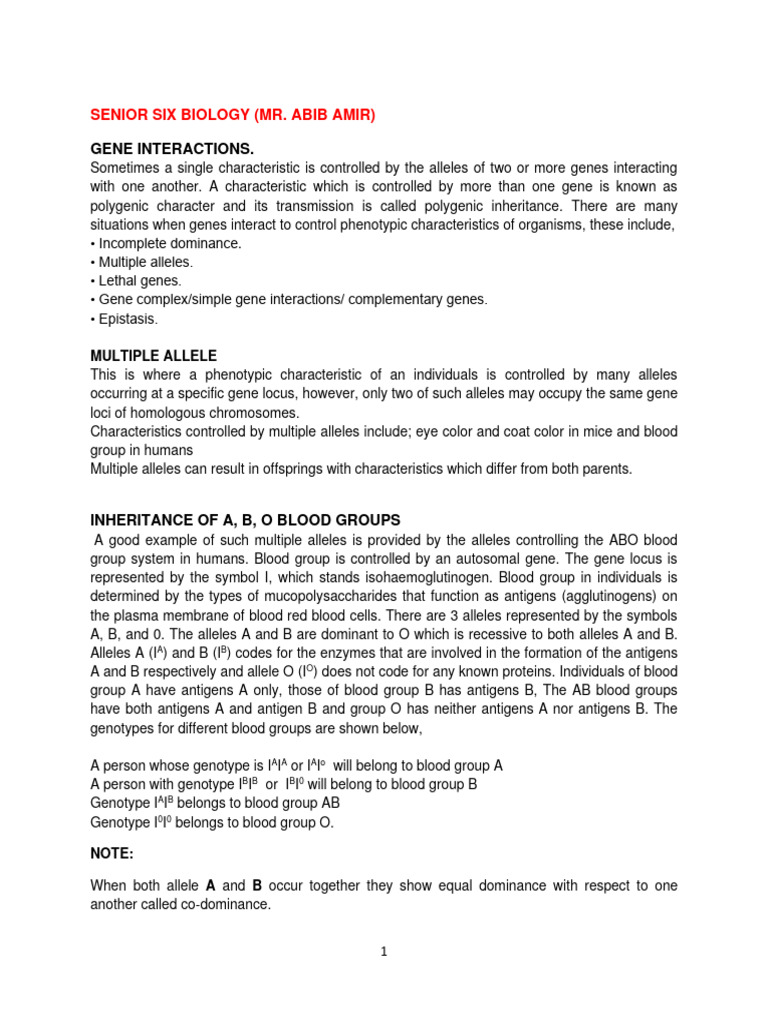 S6 Biology (Gene Interaction 2) | PDF | Dominance (Genetics) | Allele